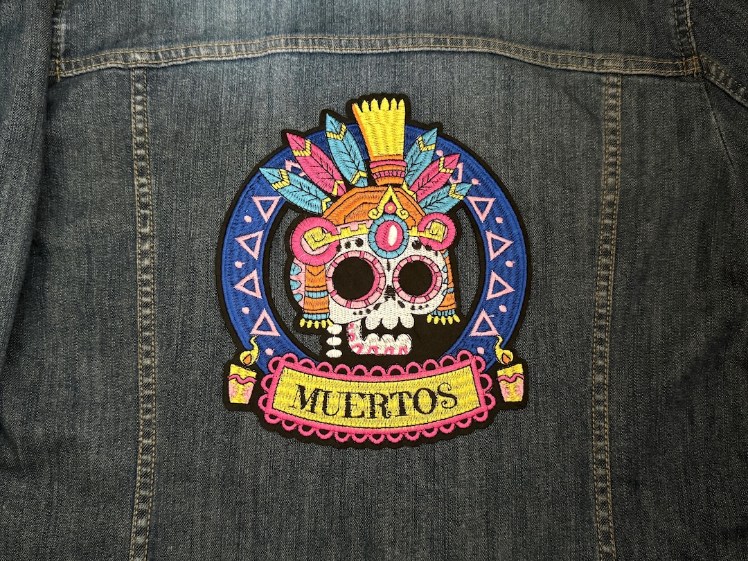 Moctezuma Aztec Native Day of the Dead Skull Large Iron on Patch ...