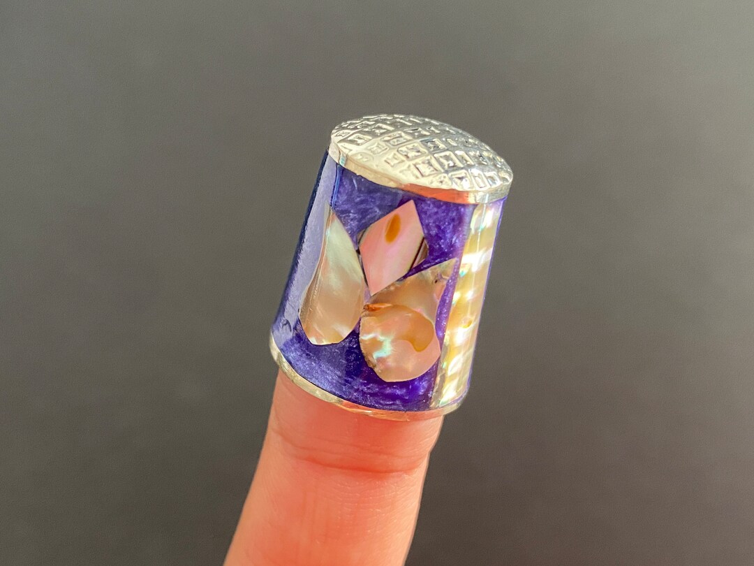 Vintage Thimble Abalone and Mop Inlaid Vintage Mexican Thimble Blue ...