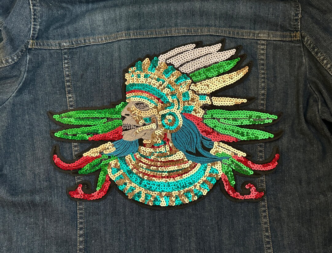 Aztec Warrior Moctezuma Large XL Iron on Patch Sew or Glue Patch ...