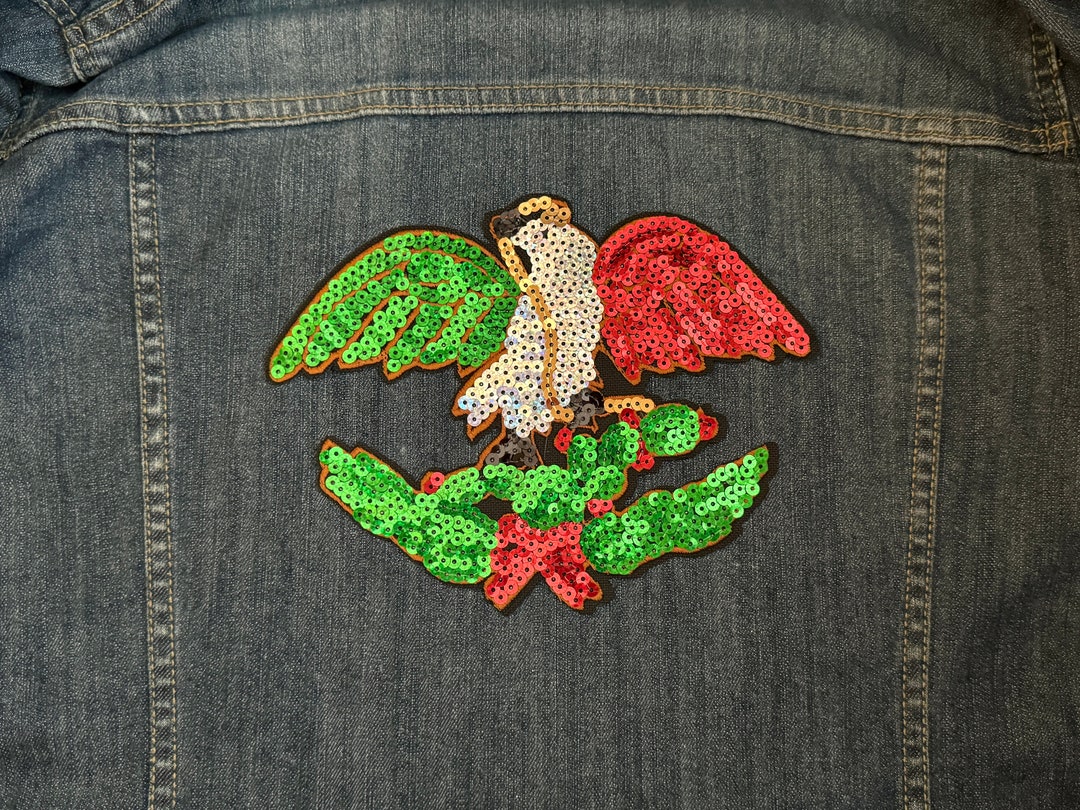 Mexican Flag Eagle Aztec Iron on Patch or Sew Sequin Appliqué Ethnic ...