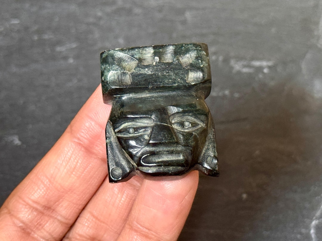 Pendant Warrior Face Aztec Hand Carved Mexican Jade Natural Serpentine ...