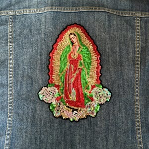 Lady of Guadalupe Maria Large Iron on Patch or Sew Appliqué Sequin ...