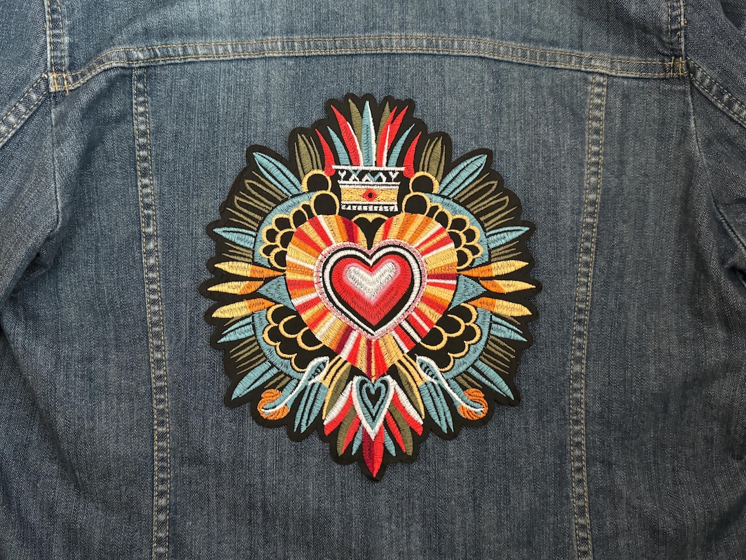 Sacred Heart Folk Art Iron on Patch or Sew Embroidered Appliqué Patches ...
