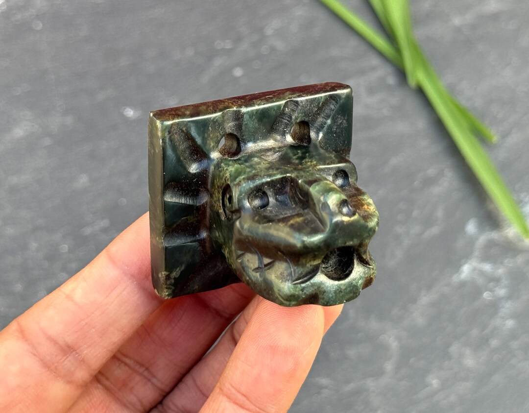 Pendant Quetzalcoatl Aztec God Large 3D Natural Serpentine Stone ...