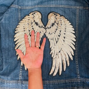 Sequin Angel Wings Iron on Patch or Sew Appliqués Light Gold Tone 2 ...