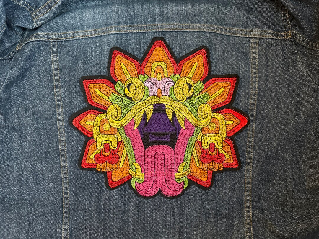 Large Aztec Quetzalcoatl Dragon Head Embroidered Iron on Patch or Sew ...