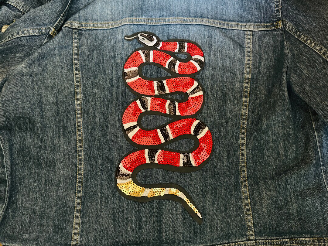 Large Coral Snake Cascabel Iron on Patch or Sew Applique Sequin Shiny ...