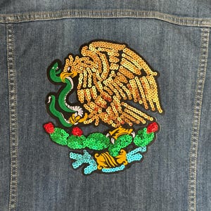Eagle Escudo Mexico Flag Sequin Iron on Patch or Sew Large Appliqué ...