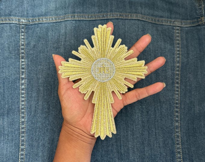 JHS Jesus Christ Cross Appliqué Embroidered Iron on Patch Sew or Glue ...