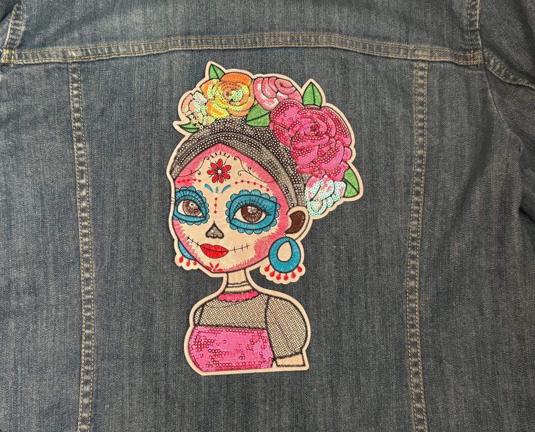 Catrina Frida Kahlo Iron on Patch, Sequin Embroidered Floral Appliqué ...