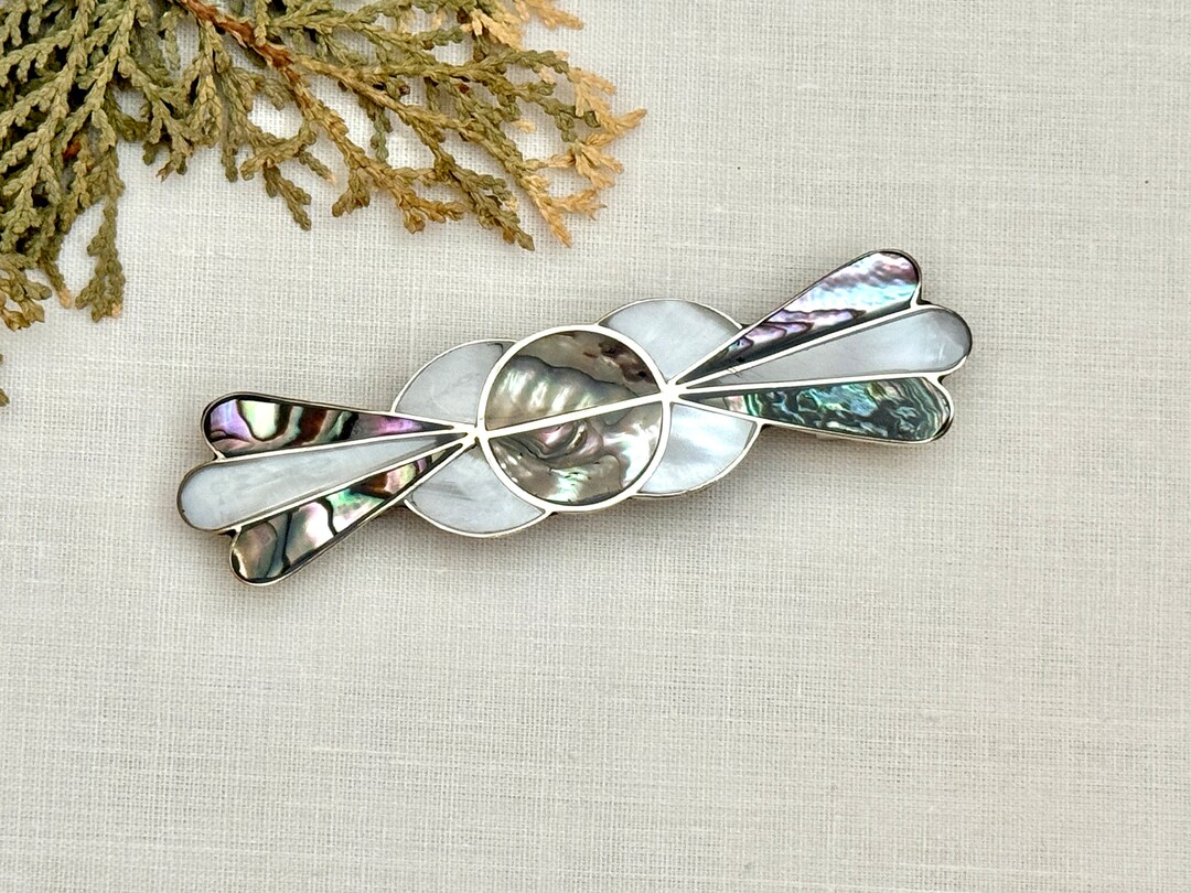 Hair Barrette Aztec Style Inlay Mother of Pearl and Abalone Inlay Hair ...