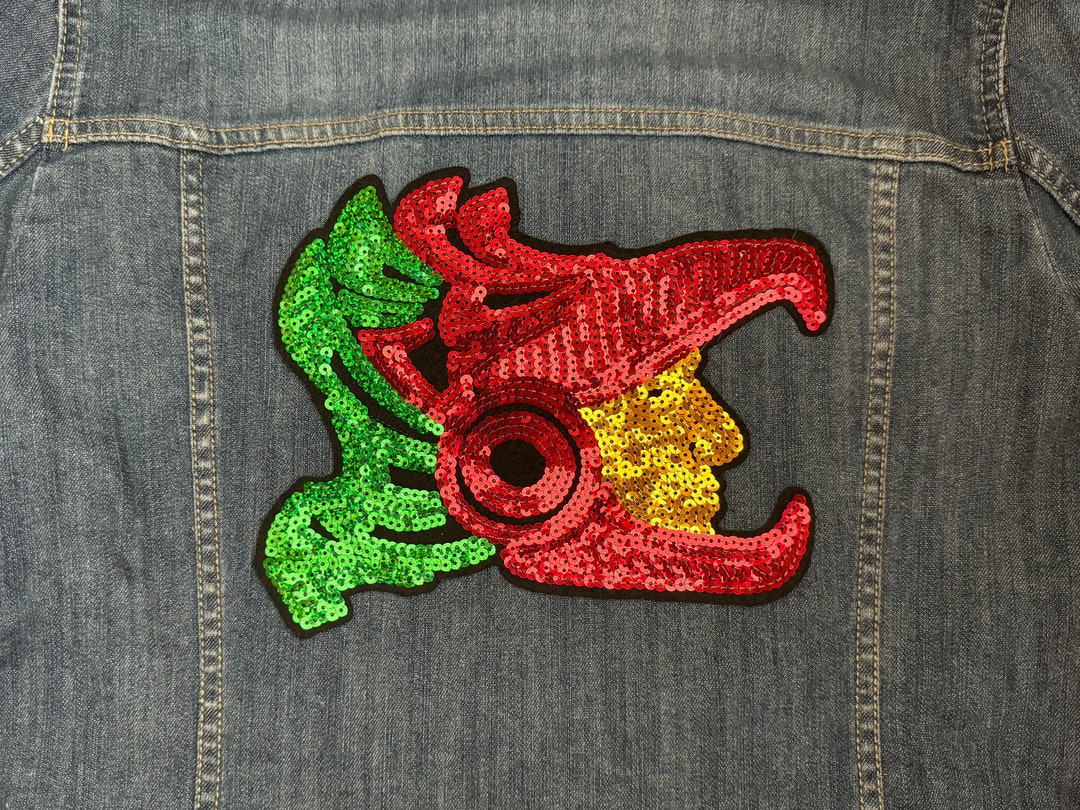 Large Patch Aztec Quetzalcoatl Head Mexican Dragon Sequin Iron on Patch ...