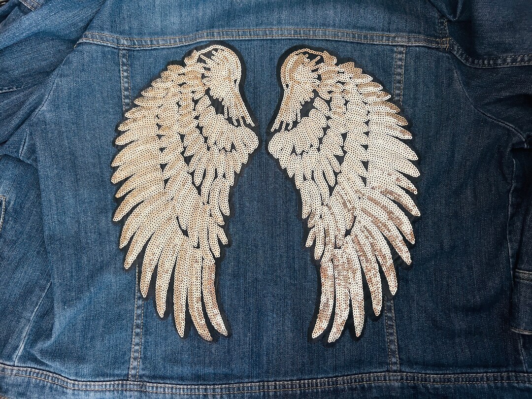 Sequin Angel Wings Iron on Patch or Sew Appliqués Light Gold Tone 2 ...