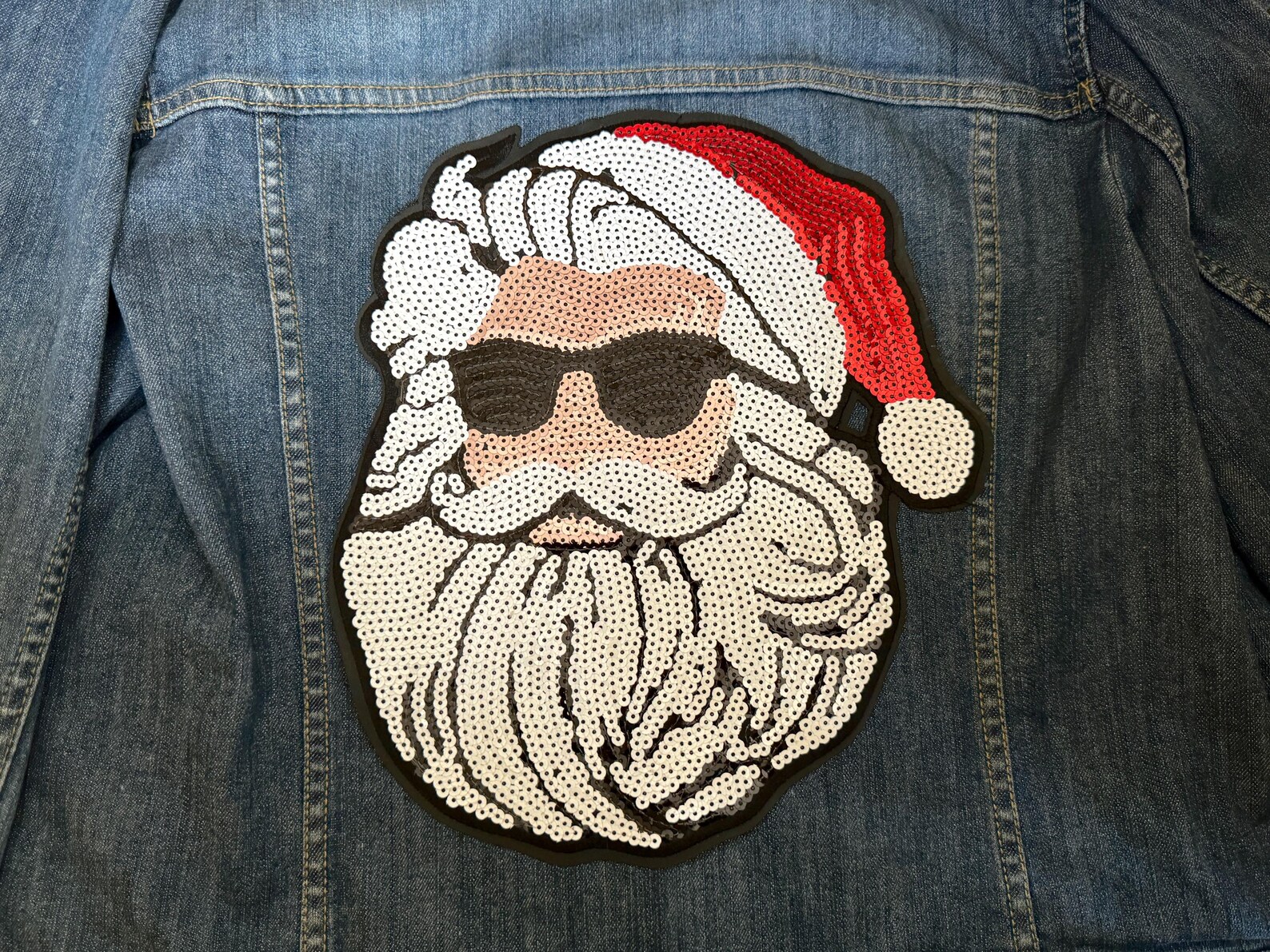 XL Cool Rocker Santa Claus Iron on Patch or Sew Appliqué Sequin Retro ...