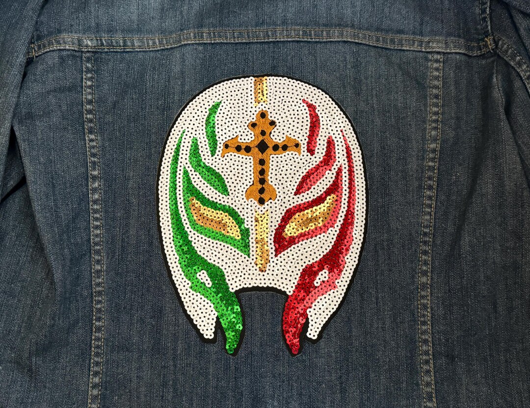 Luchador Wrestler Large Iron on Patch or Sew Applique Sequin Retro Shiny Mexican Mysterio ...