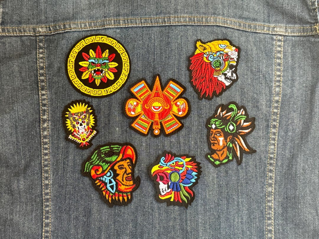 Aztec Mexican Set 7 Small Iron on Patches or Sew Embroidered Appliqués ...
