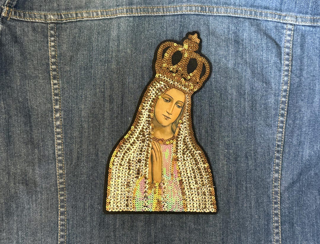Sequin Virgin Mary Patch, Catholic Baroque Iron on Appliqué Madona ...