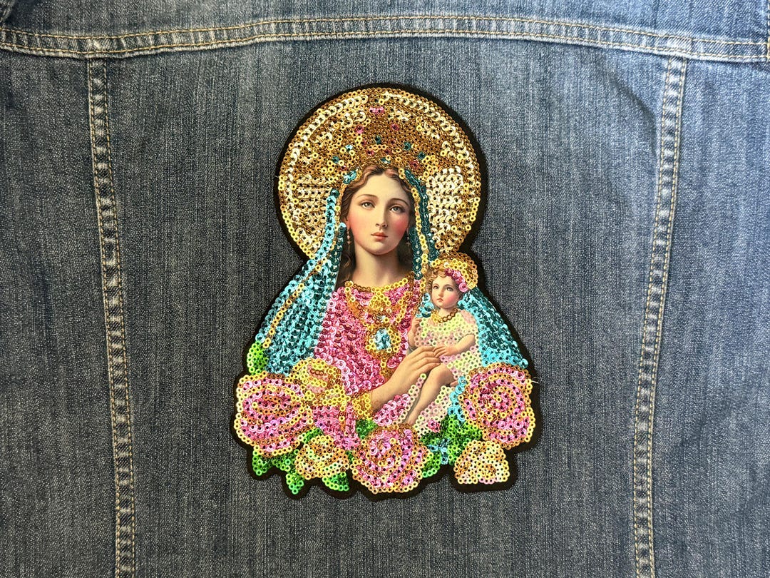 Mary Madonna and Baby Gothic Patch Glue or Sew Appliqué Sequin & Fabric ...