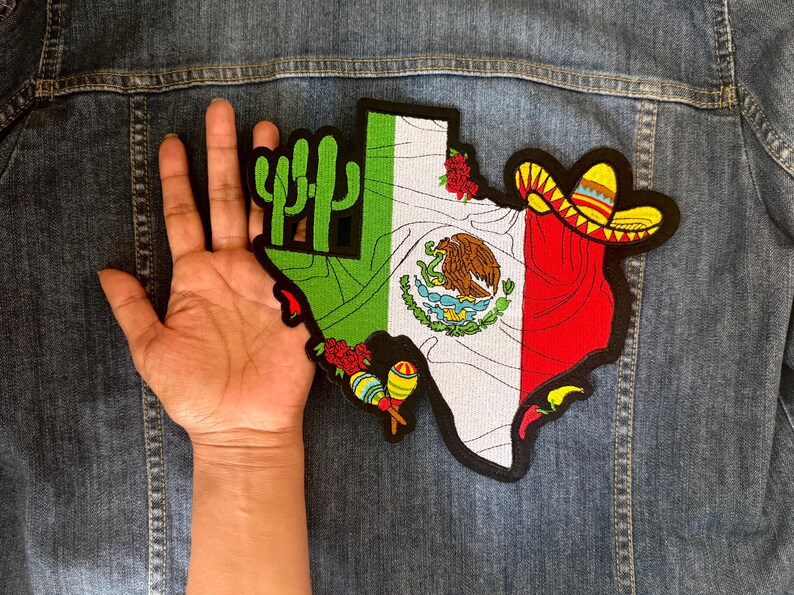 Large Mexican Flag Texas Map Pride Iron on Patch or Sew Appliqué ...