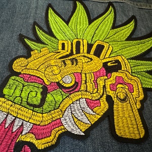 Aztec Quetzalcoatl Head Embroidered Iron on Patch or Sew Patch Mexican ...