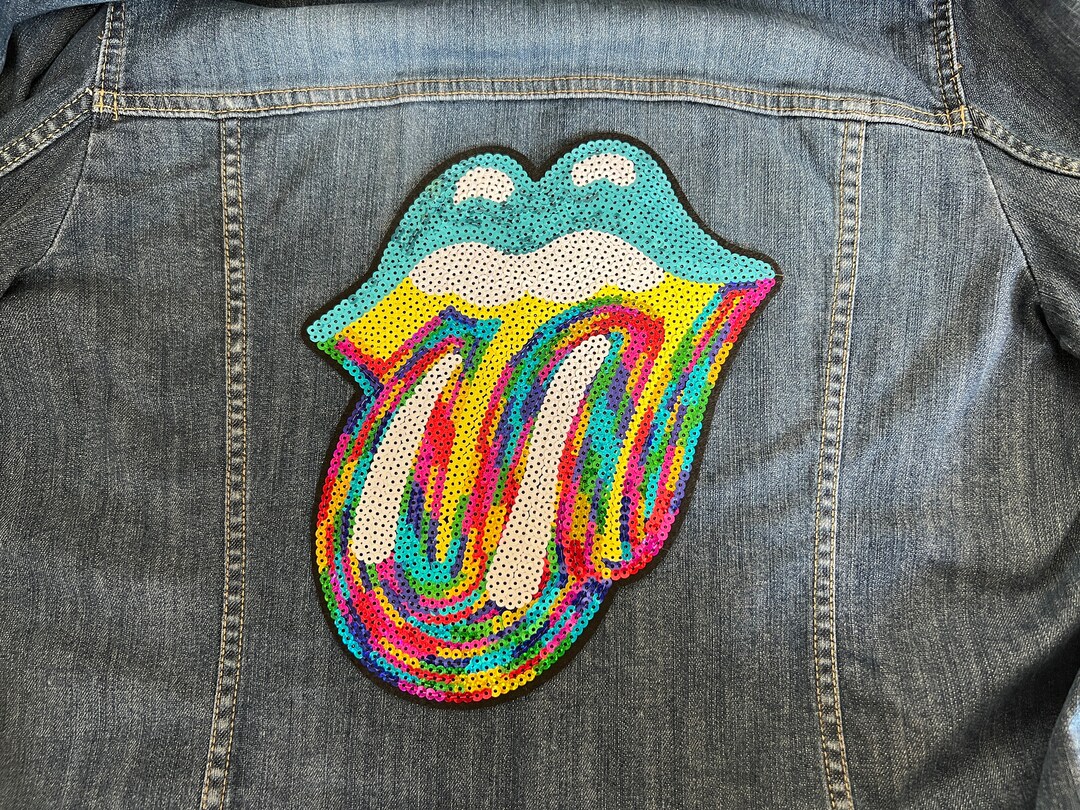 Retro Rolling Stones Iron on Patch: 80s Sequin Tongue, Rock and Roll ...