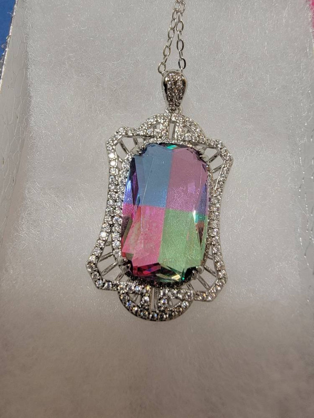 Mystic Rectangular Pendant Necklace- 925 Silver Plated - Etsy