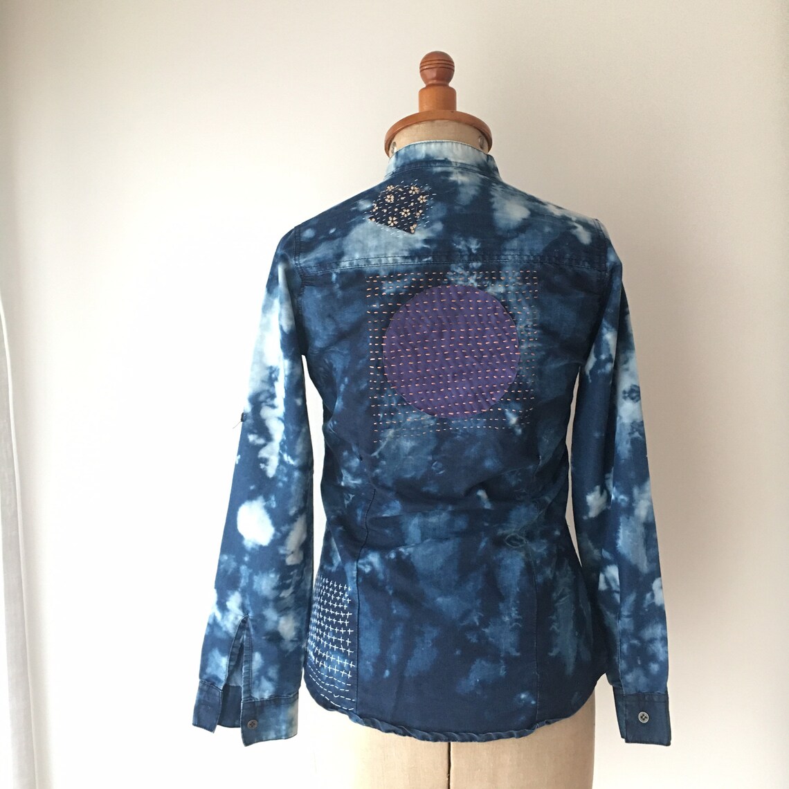 Handmade Sashiko Boro denim blue shirt S long sleeve | Etsy