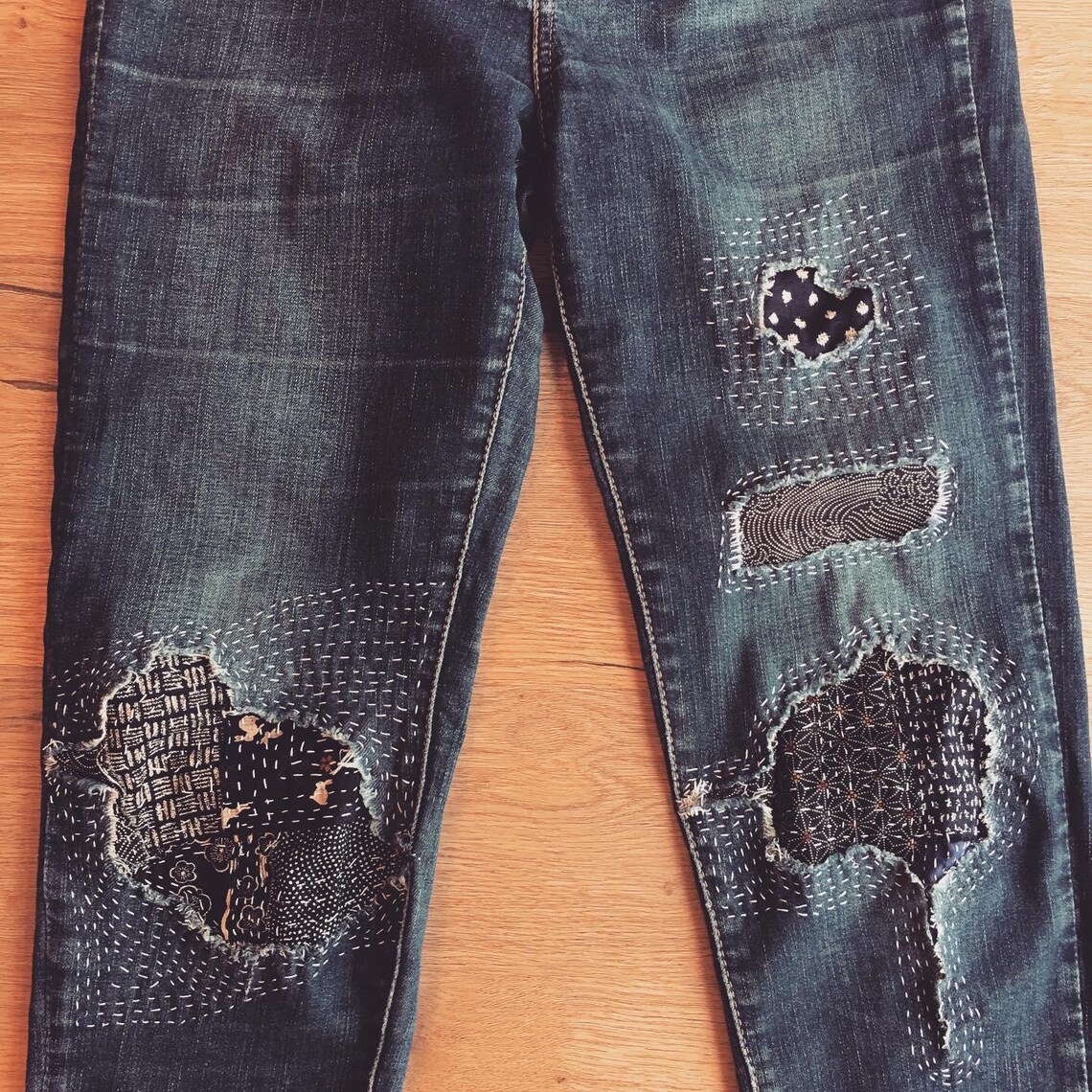 Custom mend Boro Sashiko jeans | Etsy