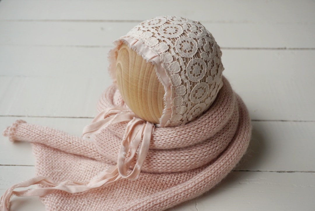 Pinky Powder Boho Bonnet and Wrap Set, Newborn Baby Bonnet, Photography ...