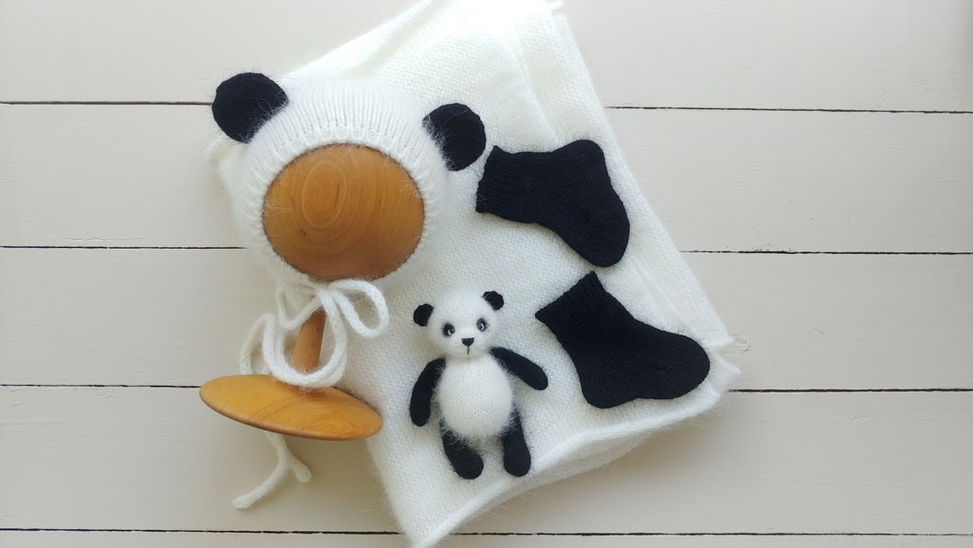 Panda Outfit for Newnorn Photography, Panda Bonnet, Panda Toy, Angora ...