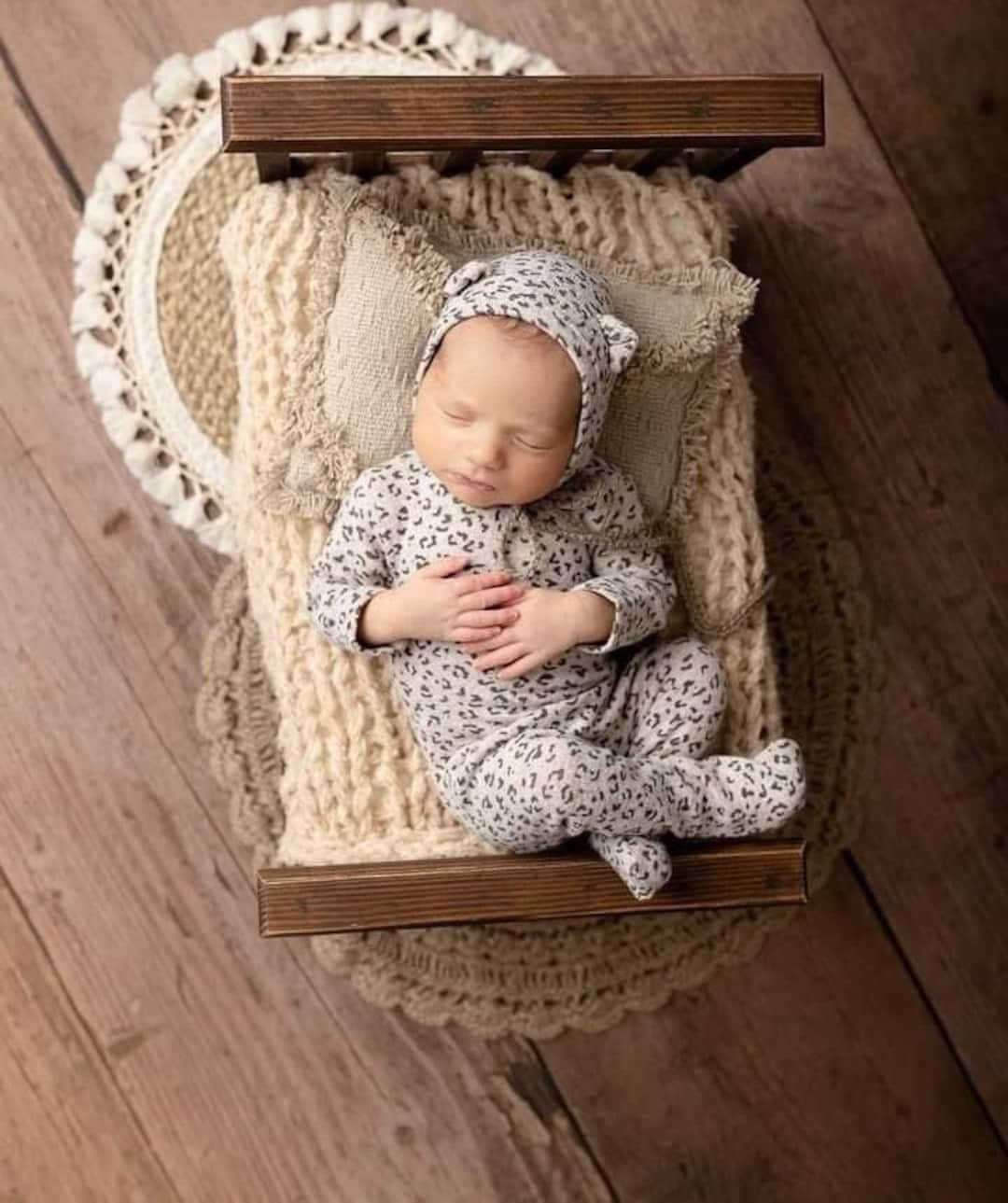Leopard Print Baby Romper & Bonnet Set: Newborn Photo Outfit, Cheetah ...