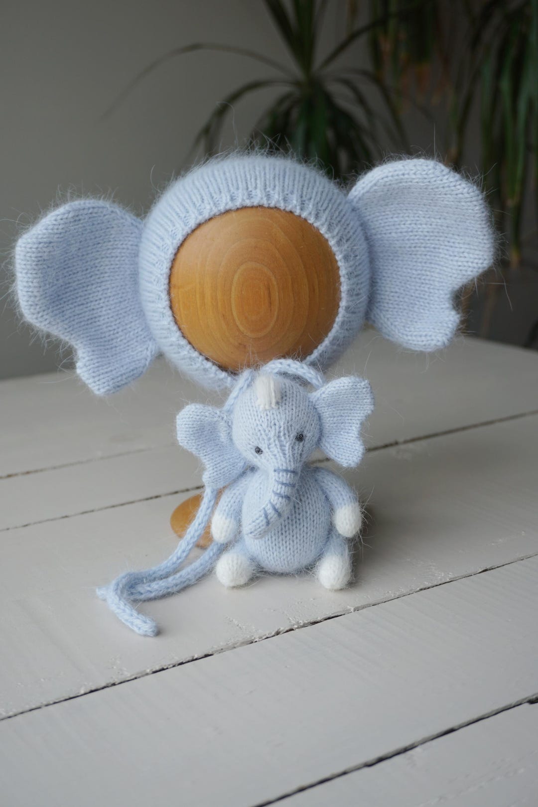 Angora Wool Elephant Bonnet & Knit Toy Set: Newborn Photo Prop - Etsy