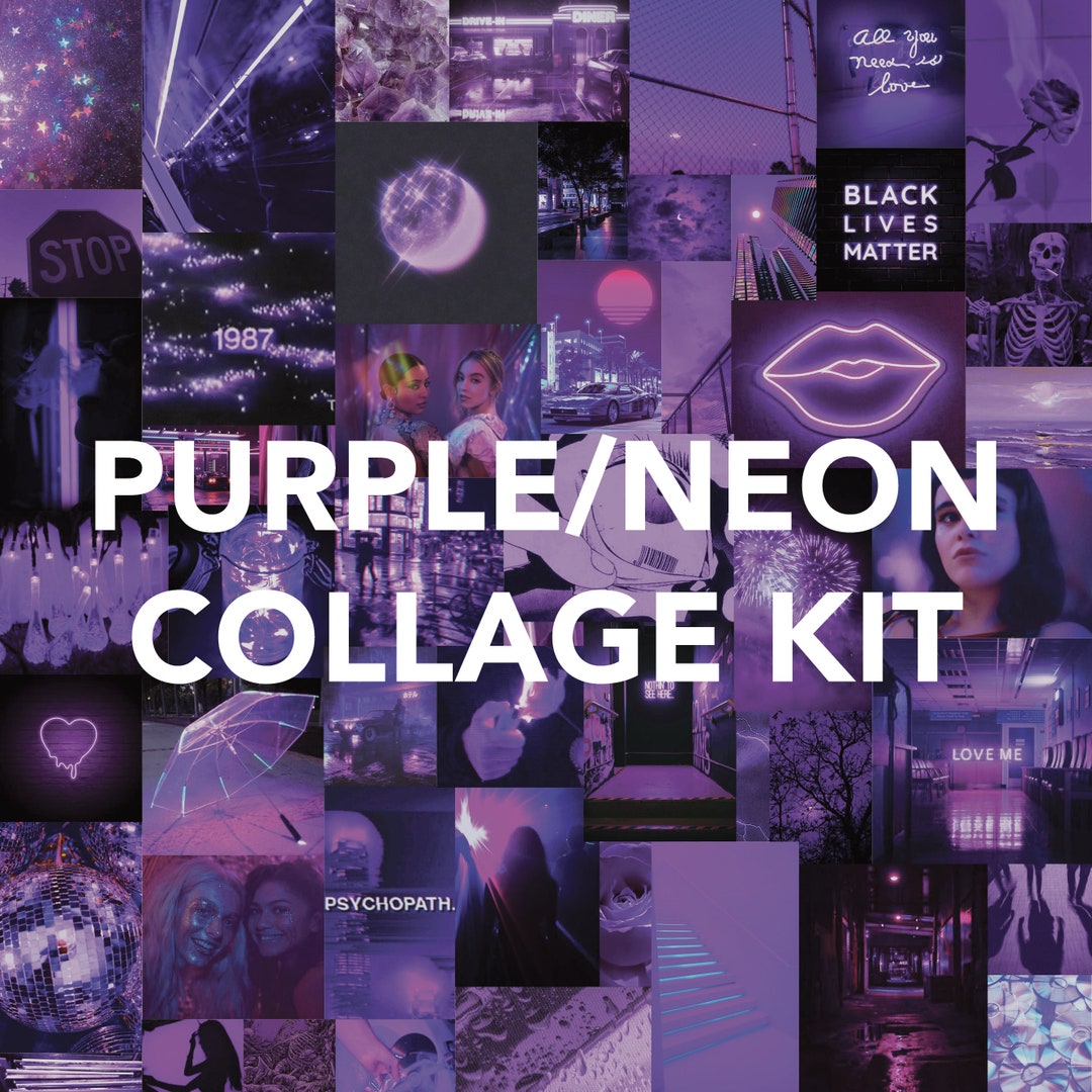 Purple Neon Wall Collage Kit 263pcs Purple Digital Wall Art Neon Wall ...