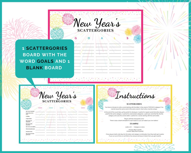 New Year's Scattergories | Printable New Year's Eve Games | New Year's ...