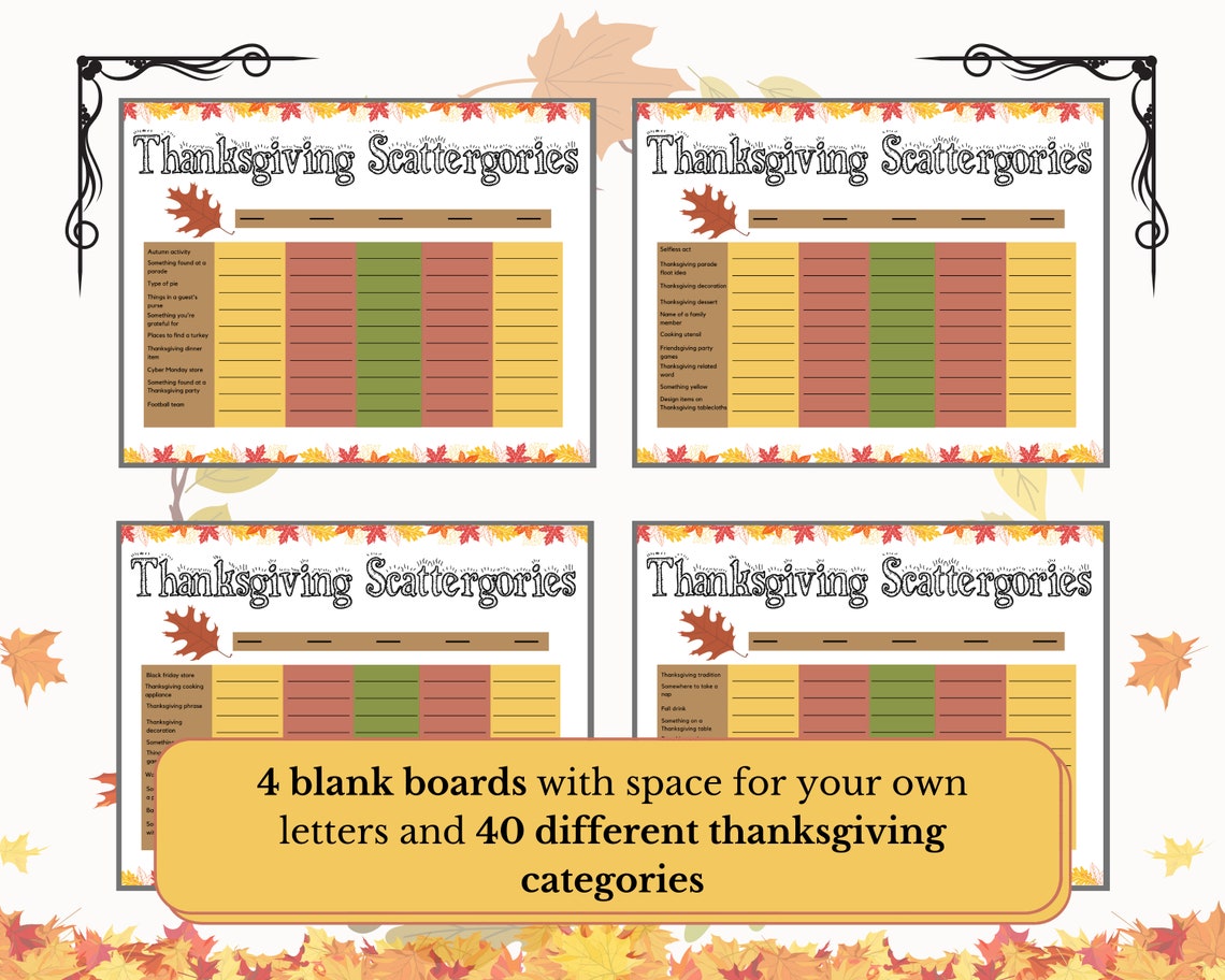 Thanksgiving Party Games | Thanksgiving Scattergories | Thanksgiving ...