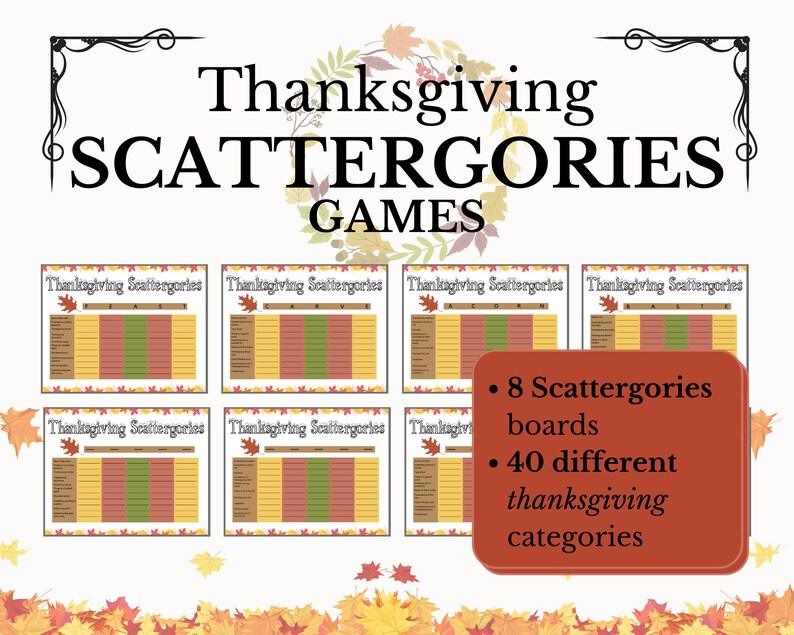 Thanksgiving Party Games | Thanksgiving Scattergories | Thanksgiving ...