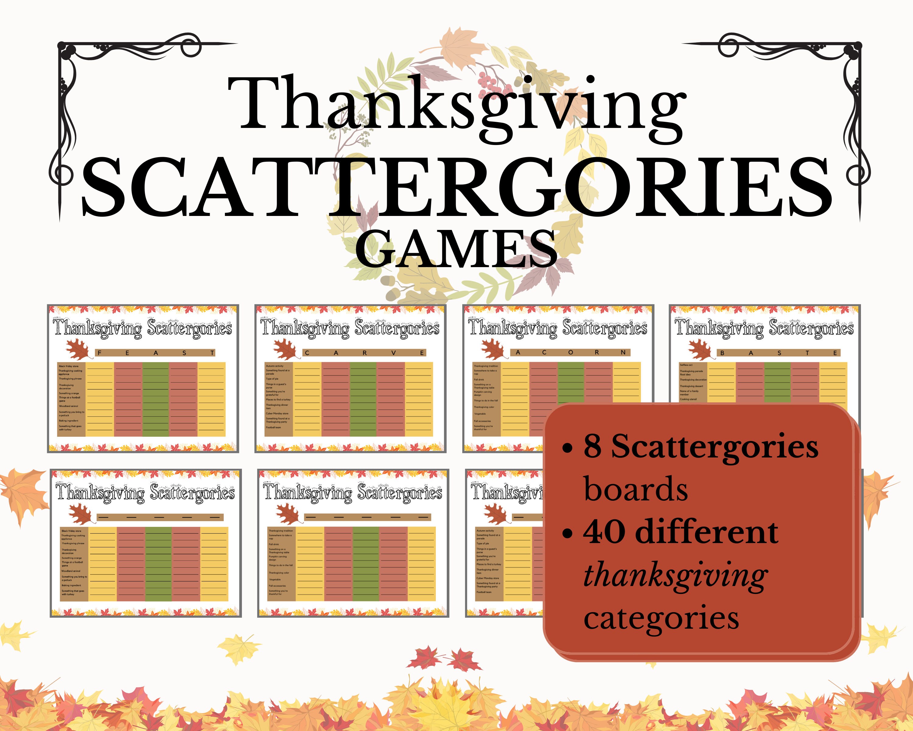 Thanksgiving Party Games | Thanksgiving Scattergories | Thanksgiving ...