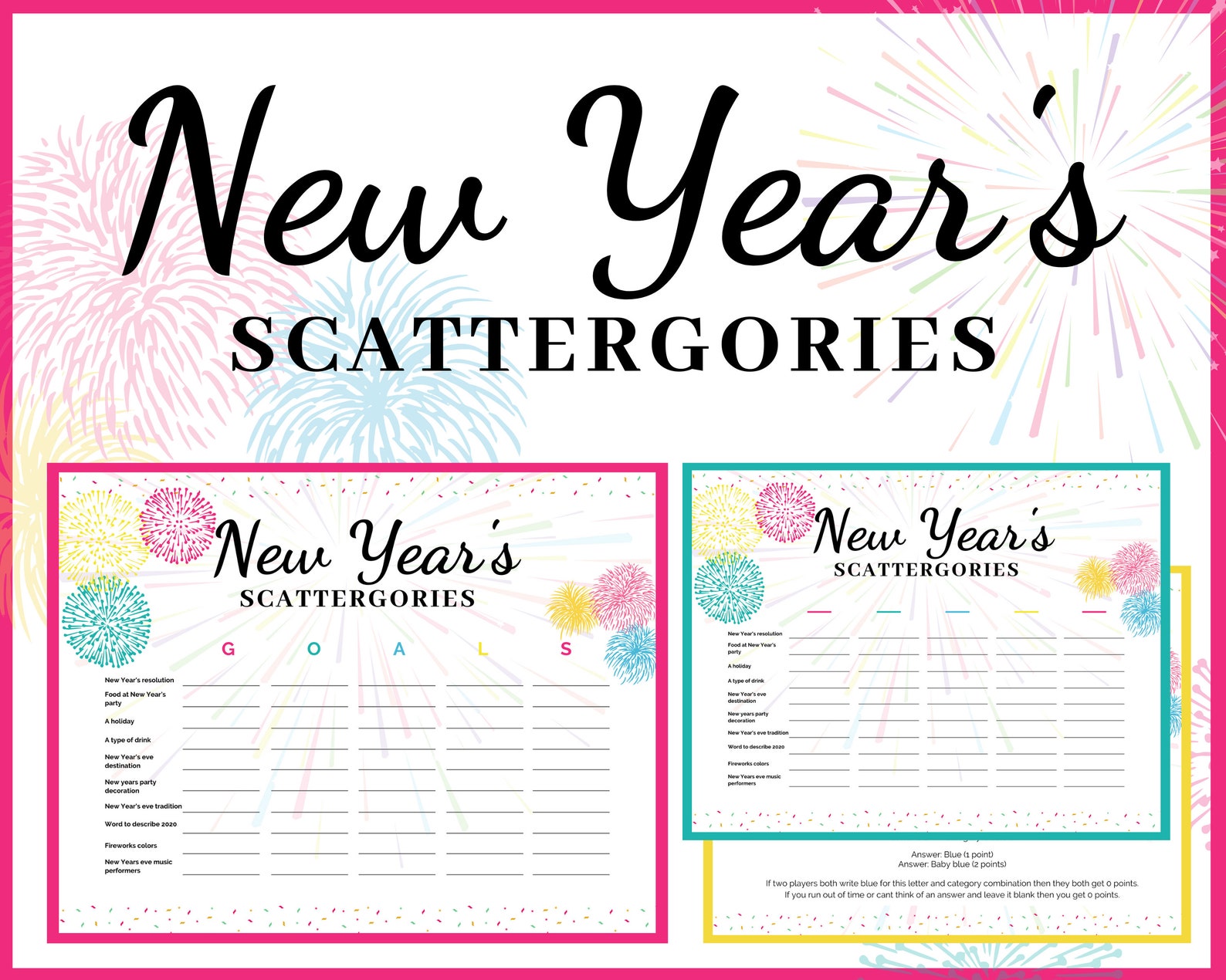 New Year's Scattergories | Printable New Year's Eve Games | New Year's ...