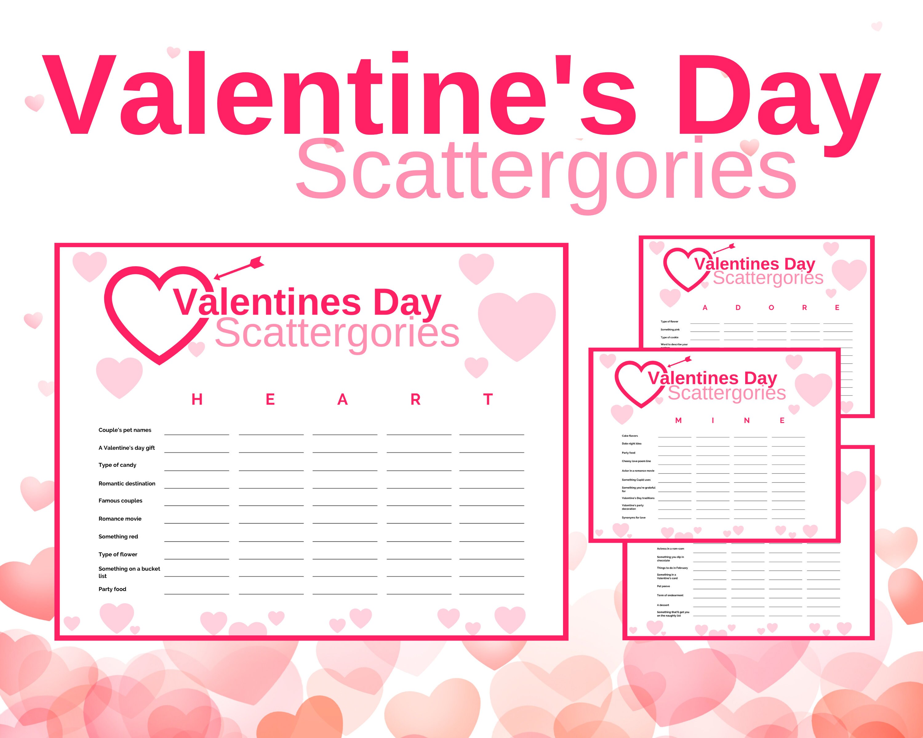 Valentines Day Games | Valentines Scattergories | Printable Valentines ...