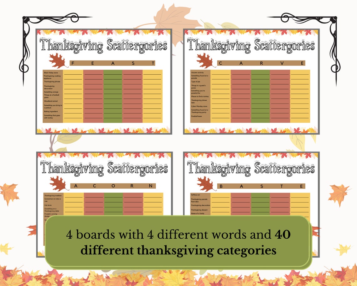 Thanksgiving Party Games | Thanksgiving Scattergories | Thanksgiving ...