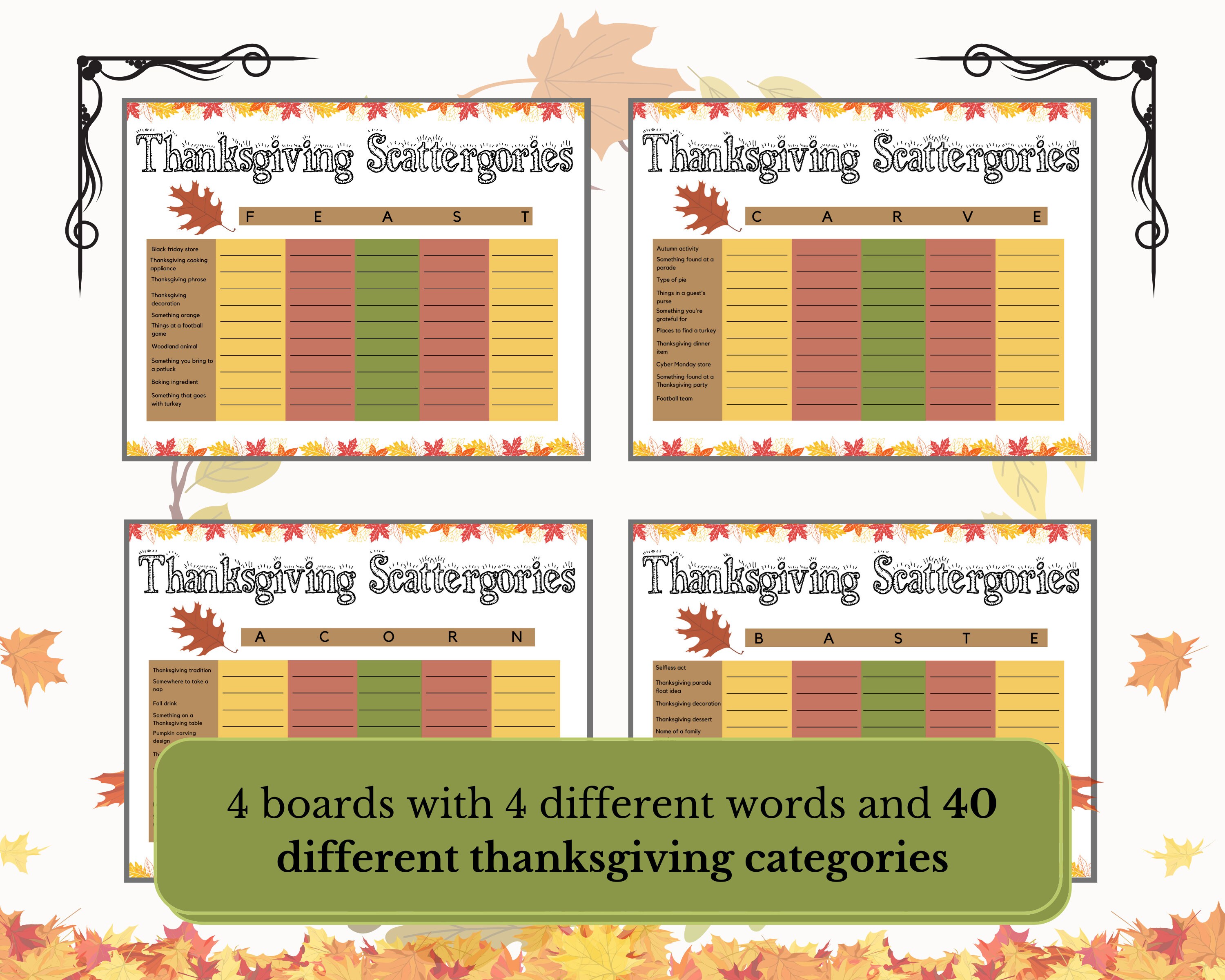 Thanksgiving Party Games | Thanksgiving Scattergories | Thanksgiving ...