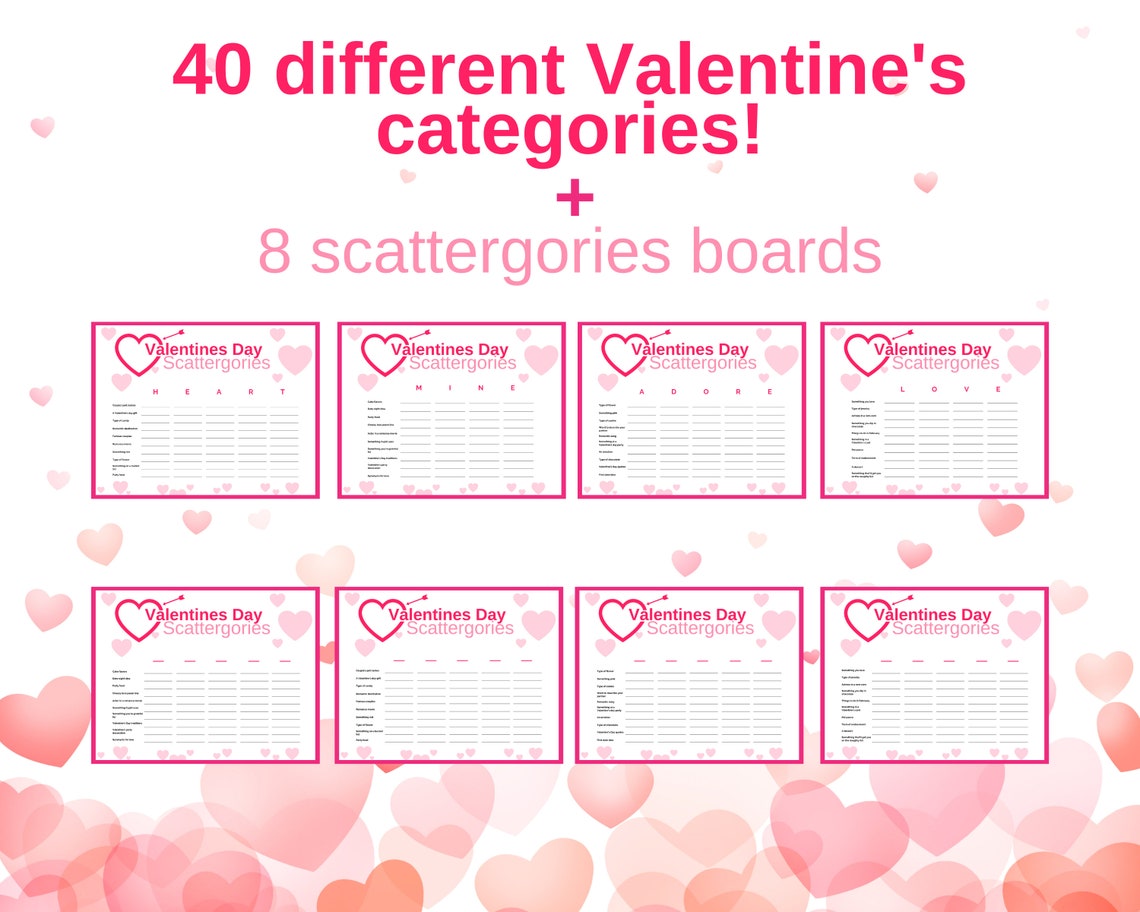 Valentines Day Games | Valentines Scattergories | Printable Valentines ...