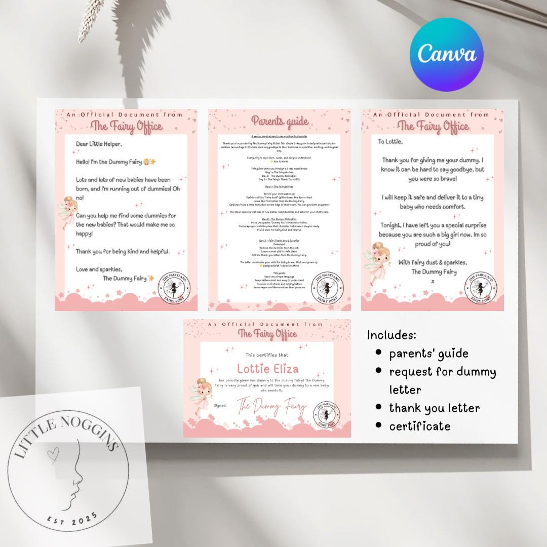 Dummy Fairy Goodbye Dummy Kit Printable | Editable Canva Pacifier Fairy ...