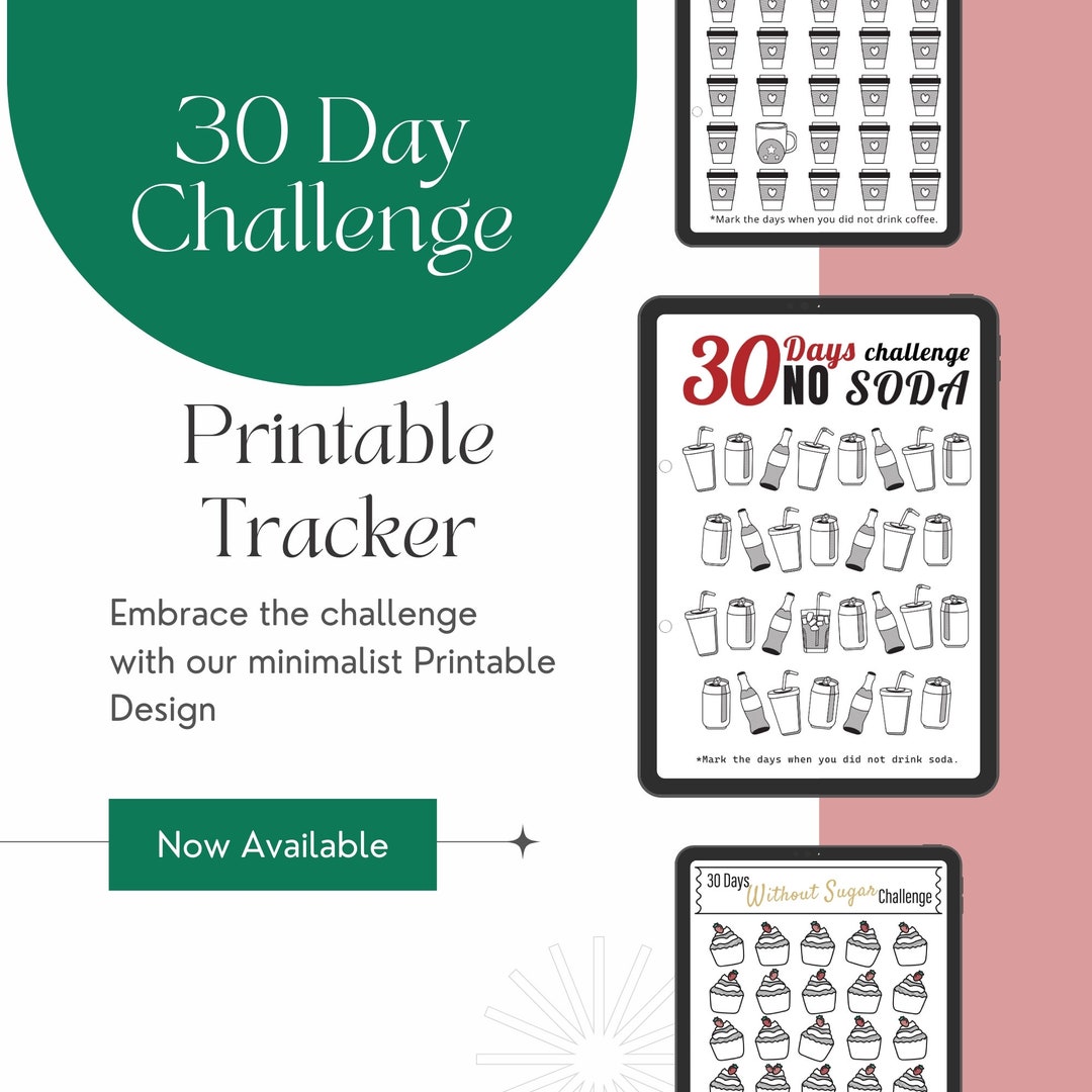 30 Day No Soda Tracker Printable, 30 Day Challenge Tracker, Editable ...