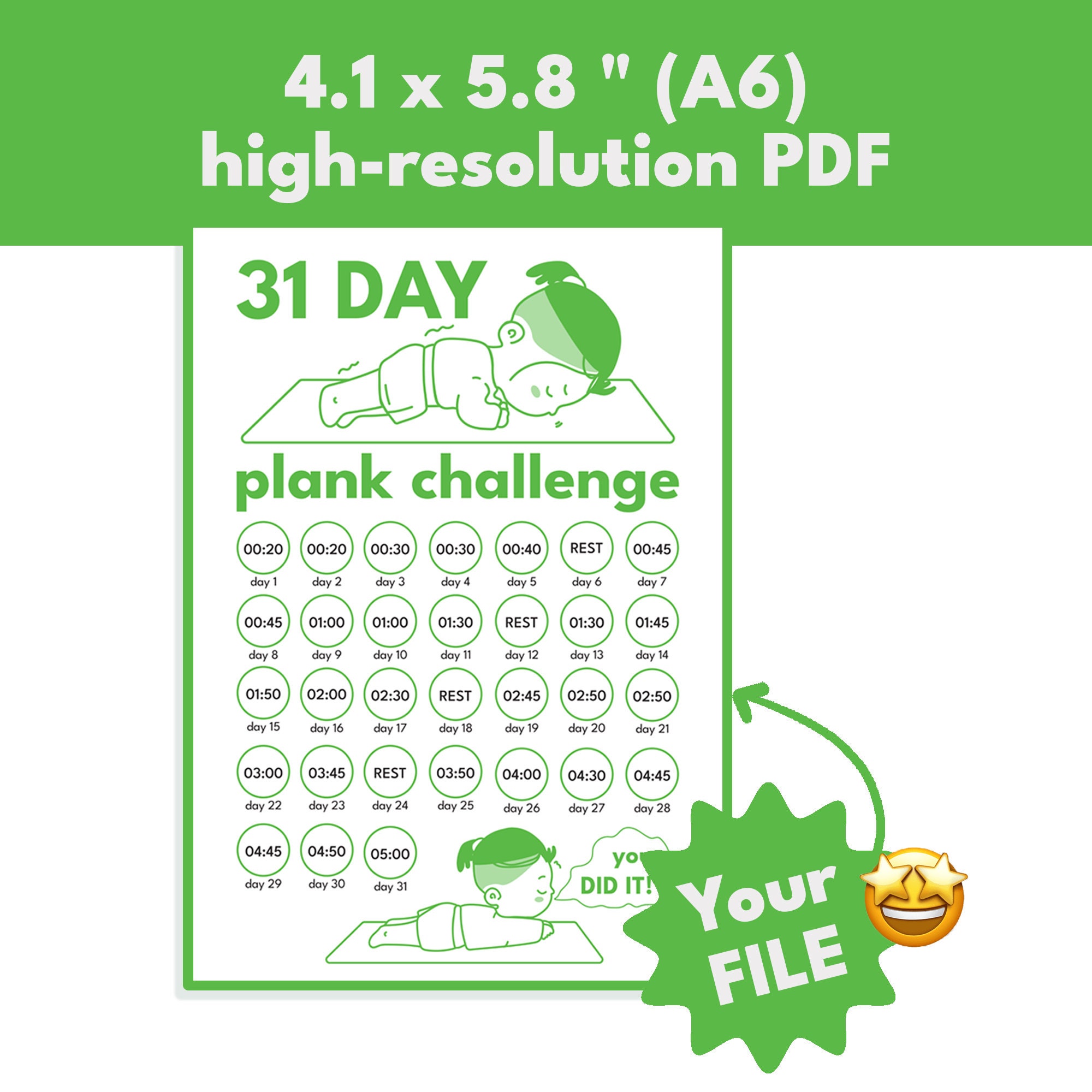 31-day Plank Challenge Poster Fitness Motivation Wall Art for Home Gym ...