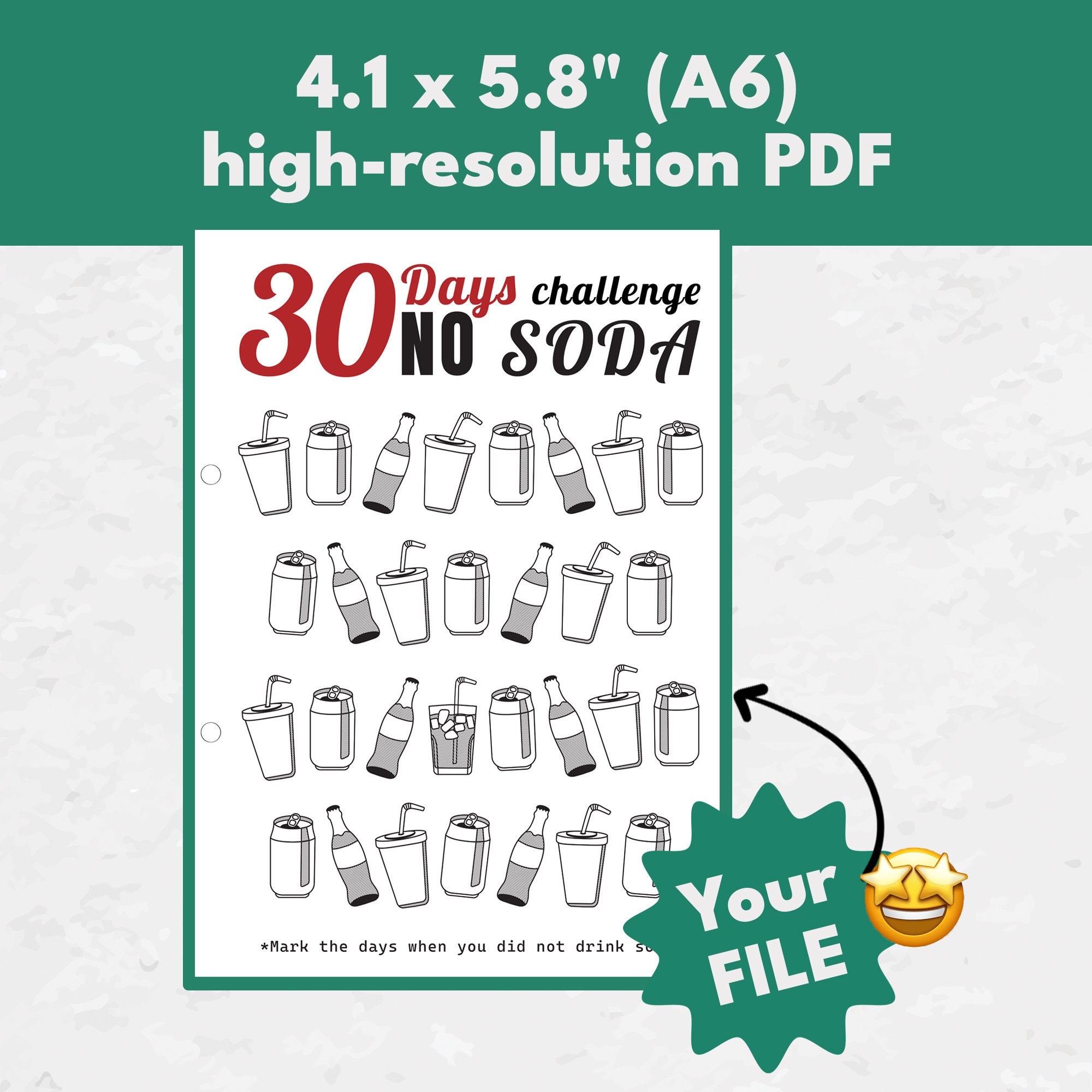 30 Day No Soda Tracker Printable, 30 Day Challenge Tracker, Editable ...