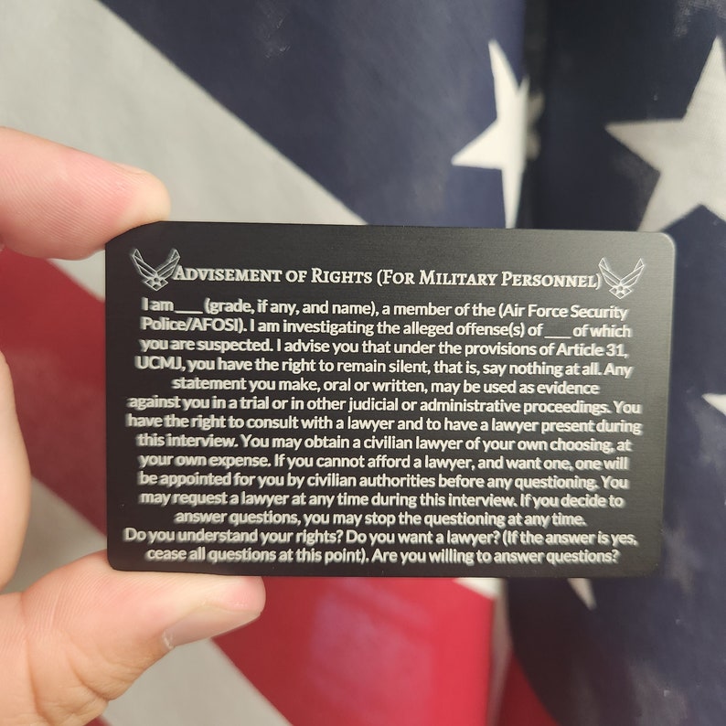 US Air Force Advisement of Rights Metal Card AFOSI USAF Article 31 - Etsy