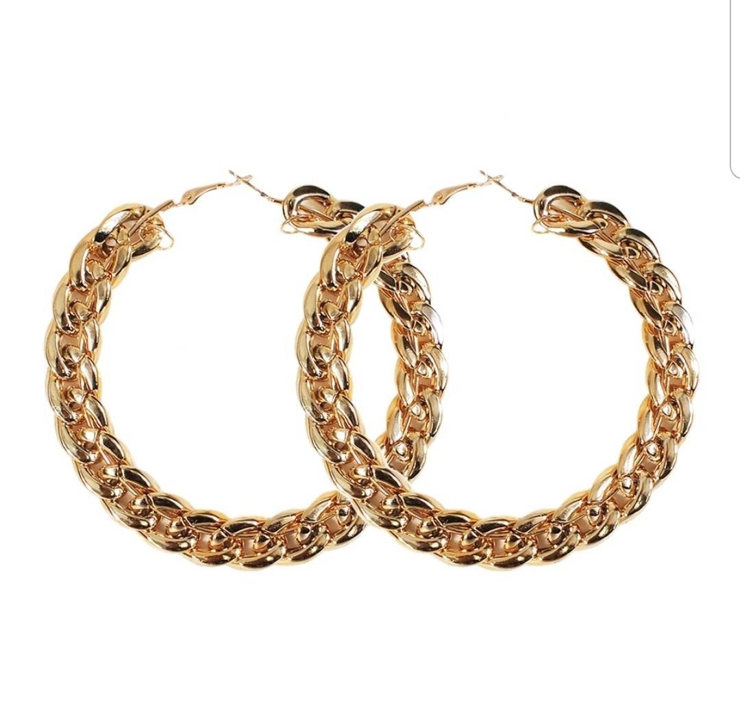18k Gold Plated Cuban Chain Earrings Hoop Earrings for Women | Etsy
