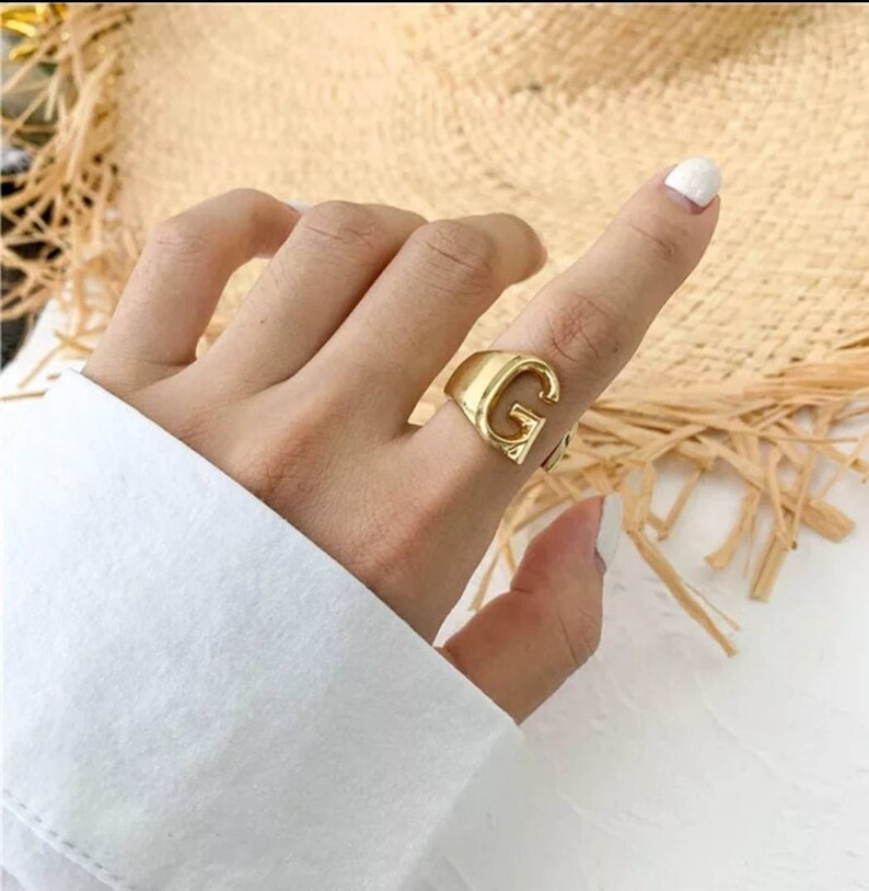 Gold Initial Ring personalised Ring Adjustable Opening Ring - Etsy UK