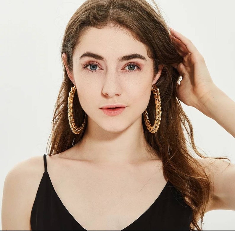18k Gold Plated Cuban Chain Earrings Hoop Earrings for Women - Etsy